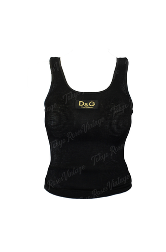 Dolce &Gabbana Black Ribbed Tank Top D&G Logo | Tokyo Roses Vintage