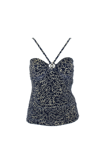 Chanel Navy Velvet Logo Bustier Halter Top | Tokyo Roses Vintage