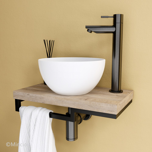 Proline Top Fonteinset witte waskom plank raw oak | fonteinkraan ...