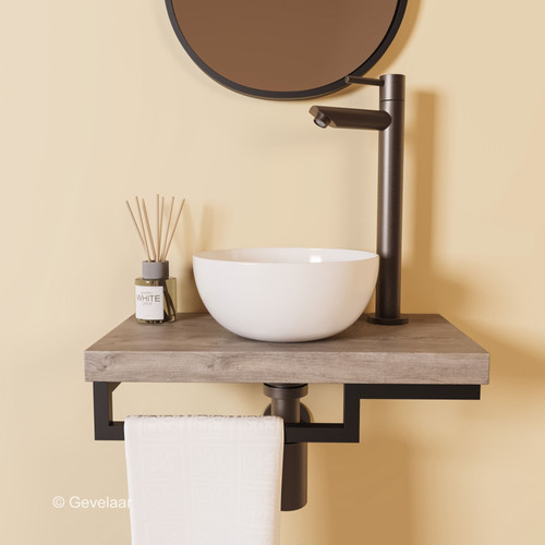 Proline Top Fonteinset witte waskom plank raw oak | fonteinkraan ...
