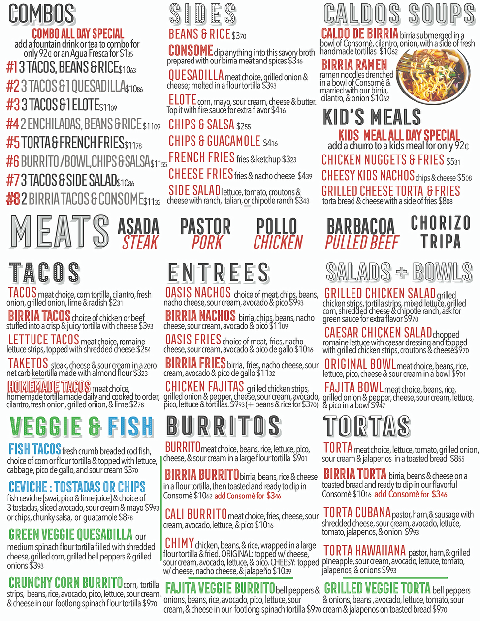 Menu | Tacos Oasis
