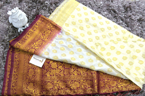 Dola Silk Contrast Pallu with zari buti work | Dhanyata Clothing