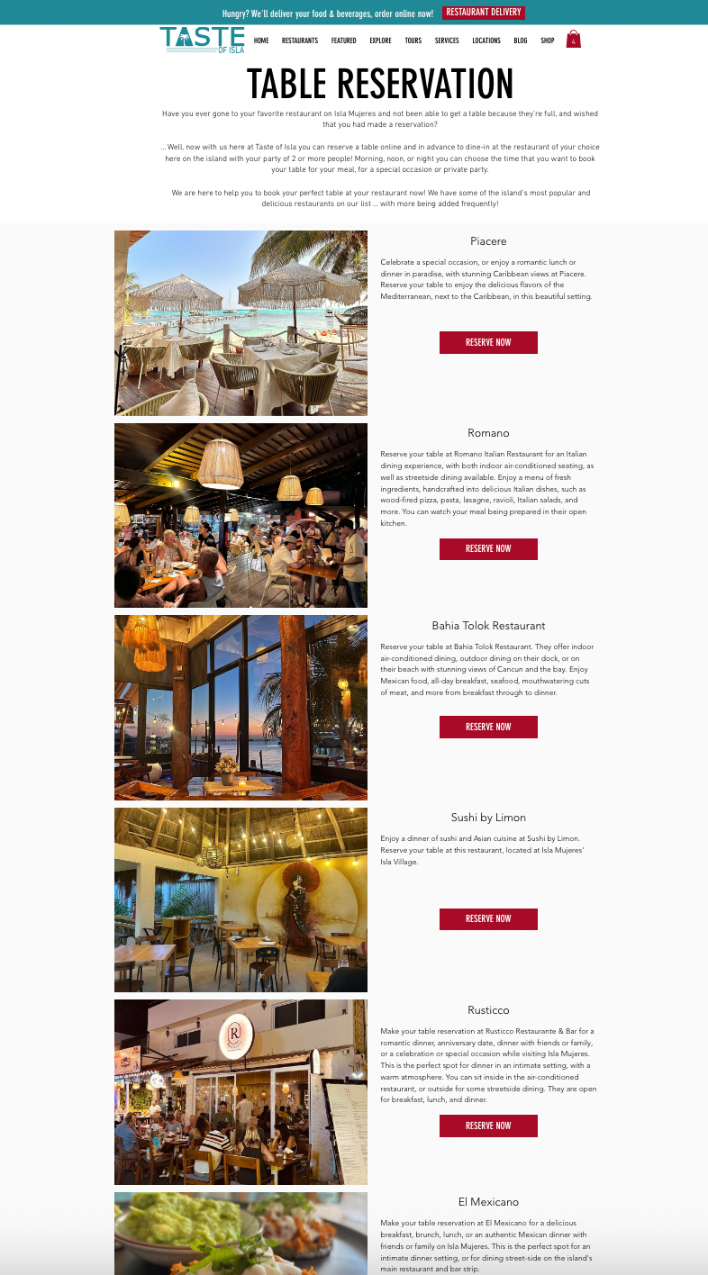 Table Reservation Signup | Taste of Isla