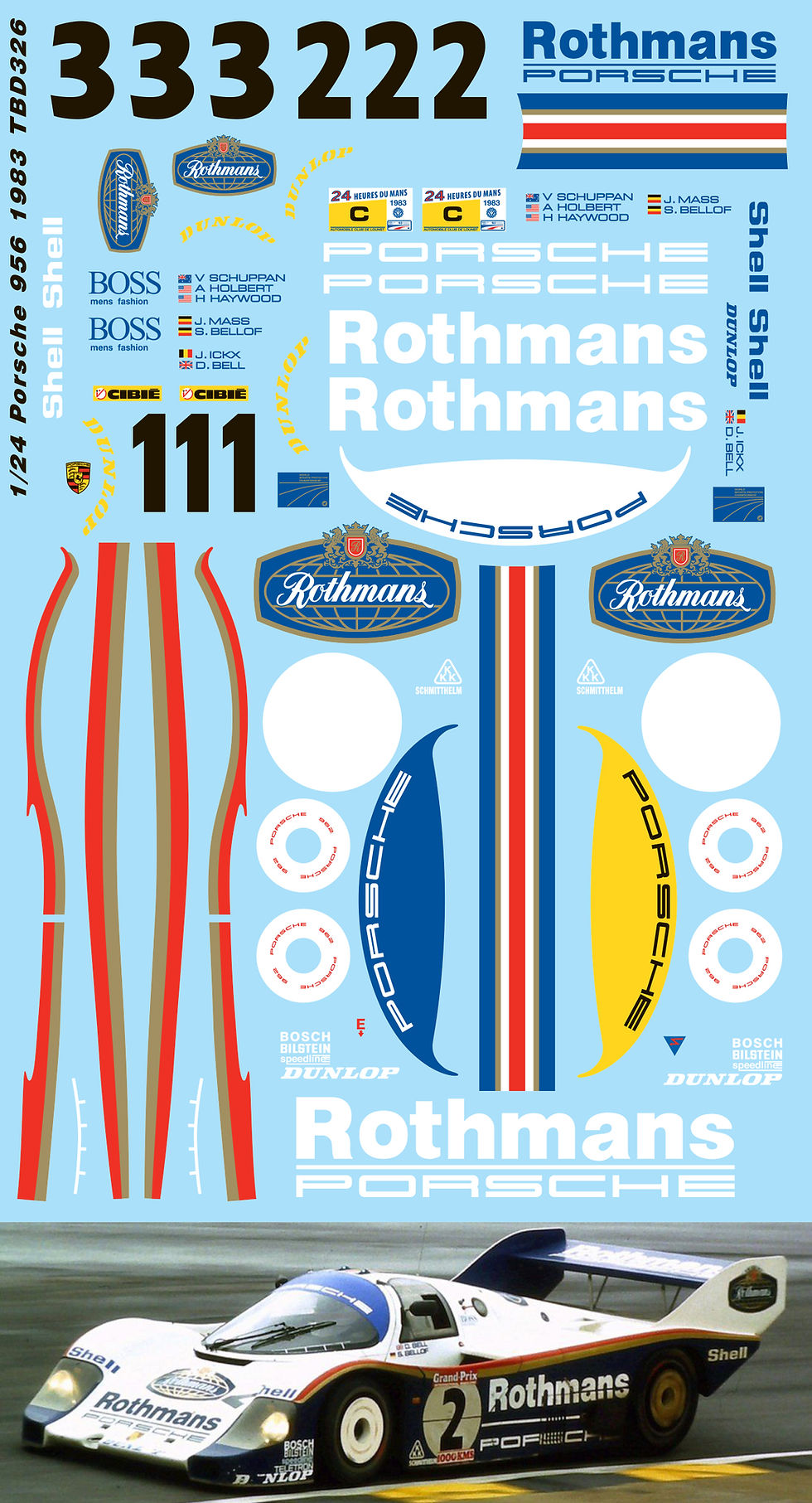 1/24 Porsche 956 1983 Le Mans Decals for Tamiya Rothmans DECAL TBD326 ...