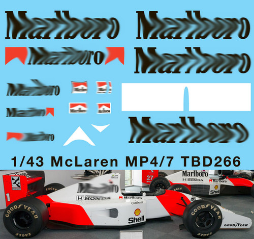1/43 McLaren Honda MP4/7 F1 1992 Decals TB Decal TBD266 | tbdecalsmodels