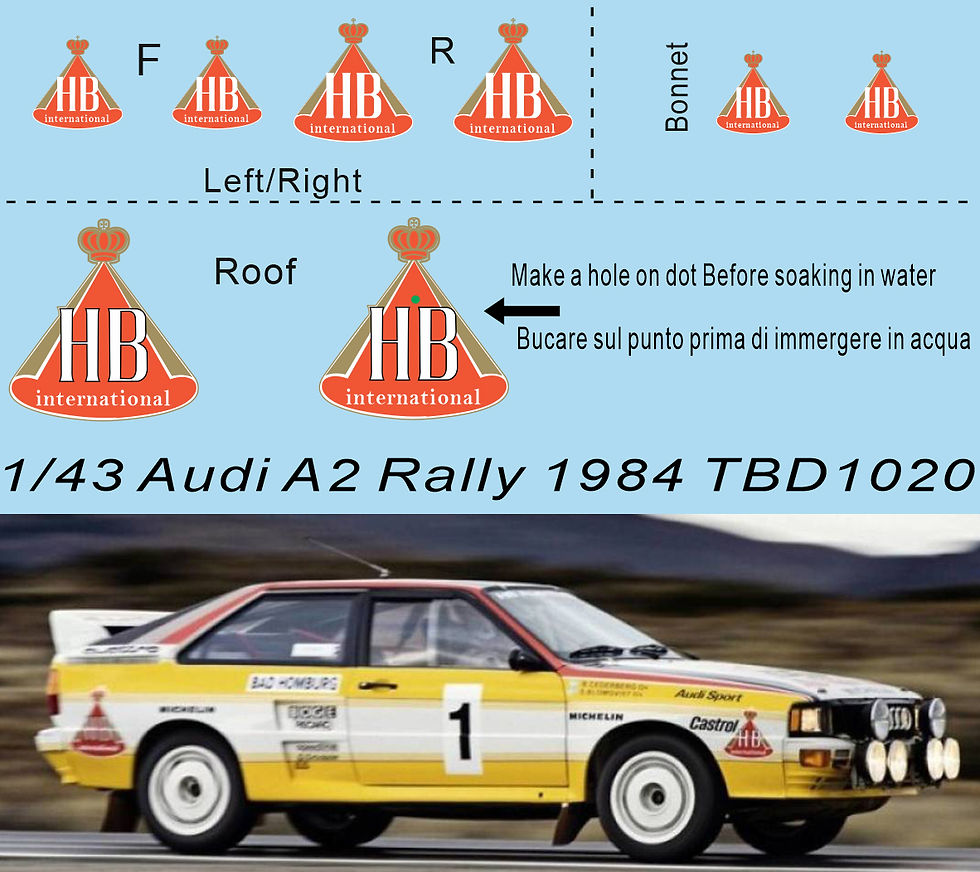1/43 HB Water Decals for Audi Quattro A2 Rally 1984 TB Decal TBD1020 ...