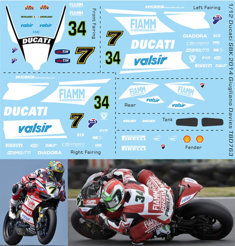 1/12 Decals Ducati Panigale 1199 SBK 2014 Chaz Davies Giugliano TBD763 ...