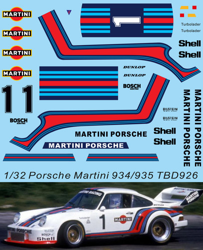 1/32 Slot Car Decals for Porsche 934 / 935 Martini TBD926 | tbdecalsmodels