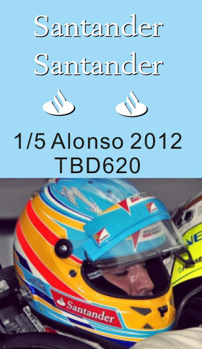 1/5 Santander Decals Helmet Casco 2012 Fernando Alonso TB Decal TBD620 ...