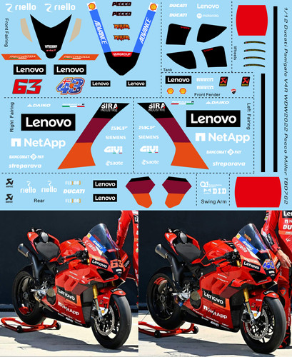 1/12 Decals Ducati Panigale V4R WDW 2022 Pecco Bagnaia Miller TB Decal TBD762 | tbdecalsmodels