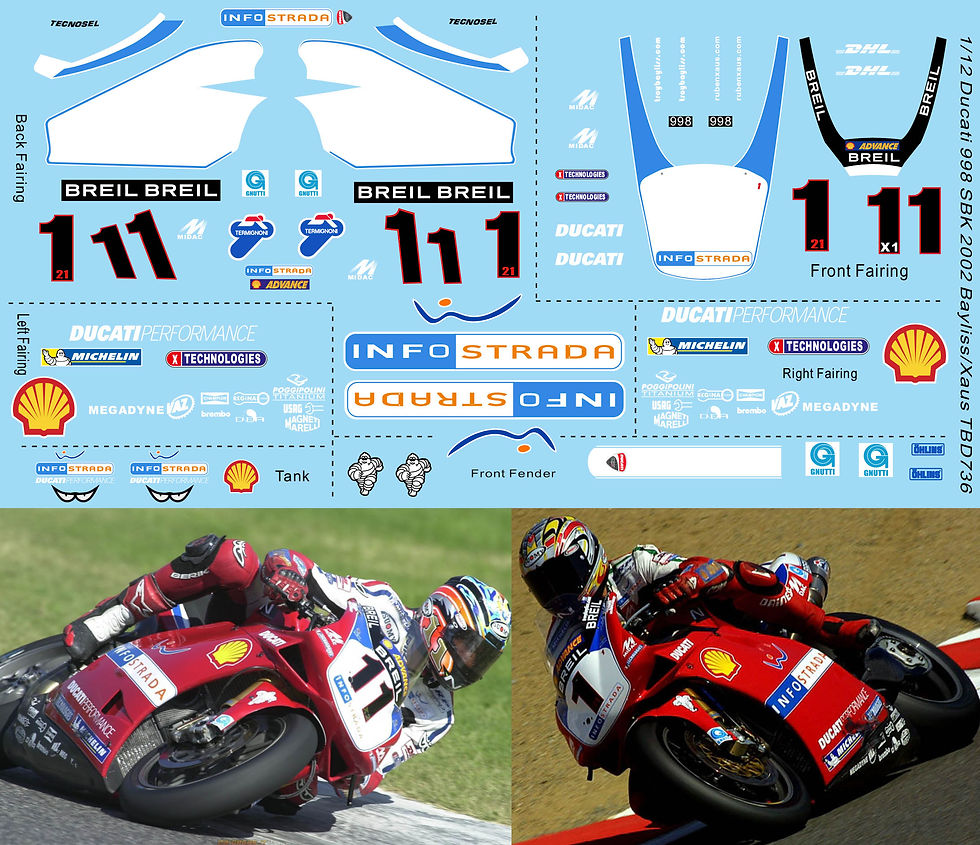 1/12 Decals Yamaha M1 Honda Suzuki Ducati Valentino Rossi Test Bike