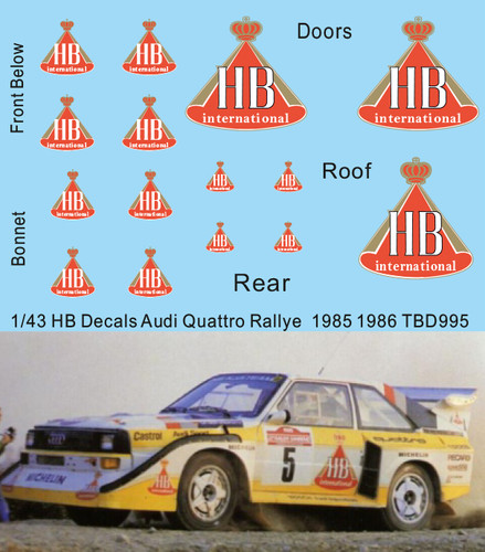 1/43 HB Decals for AUDI SPORT QUATTRO S1 Rally 1985 1986 Decal TBD995 ...