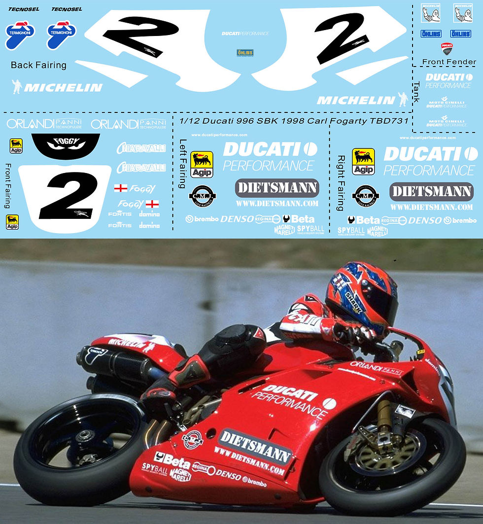 1/12 Decals Ducati 996 R Carl Fogarty SBK Superbike 1998 TB Decal ...