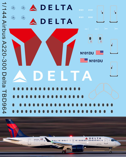 1/144 Water Decals for Airbus A220 - 300 Delta Airlines Livery Decal ...