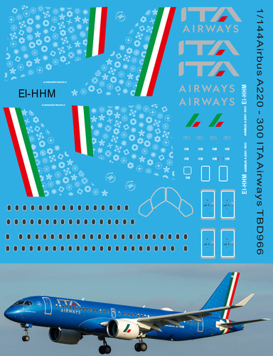 1/144 Water Decals for Airbus A220 - 300 ITA Airways TB Decal TBD966 ...