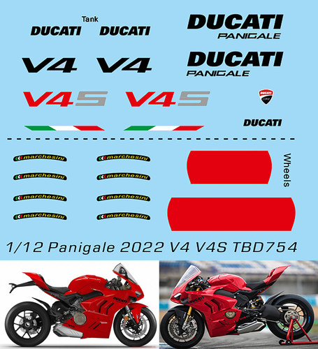 1/12 Decals Ducati Panigale V4/V4R 2022 TB Decal TBD754 | tbdecalsmodels
