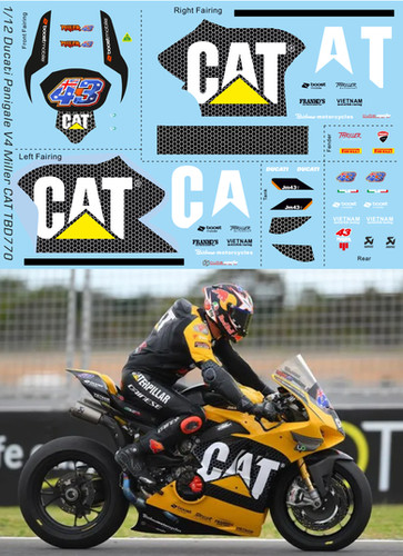 1/12 Decals Ducati Panigale V4 R Yellow CAT Miller SBK 2022 TB Decal ...