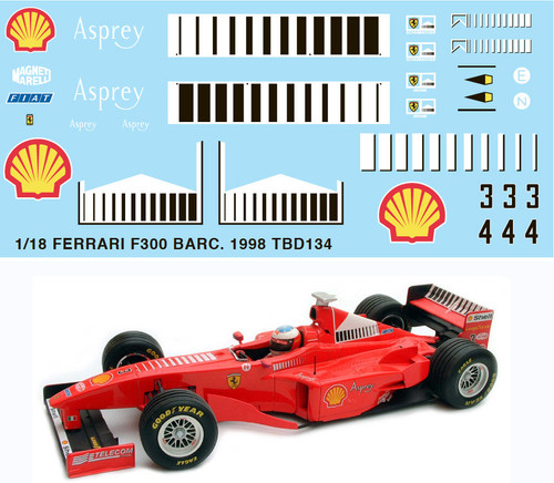 1/18 DECALS FOR FERRARI F300 F399 BARCODE SCHUMACHER 1998 1999 TB DECAL ...