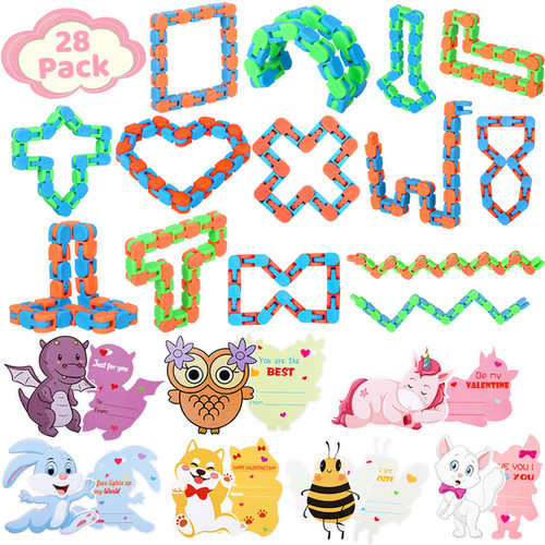 WYRJXYB Valentines Day Cards for Kids Class- 28 Pack Wacky Tracks ...