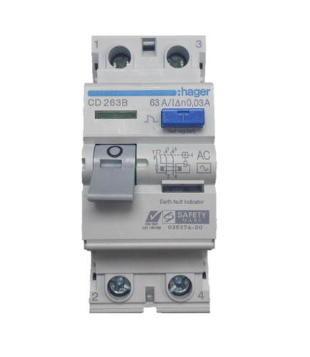 Hager CD263B 2P 63A RCCB 水氣掣(30mA) Hager CD263B 2P 63A 30mA Residual ...