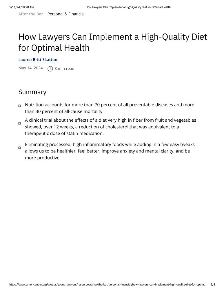 How Lawyers Can Implement a High-Quality Diet for Optimal Health