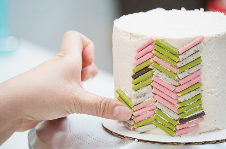 Matcha Pocky Cake with Herringbone Decoration