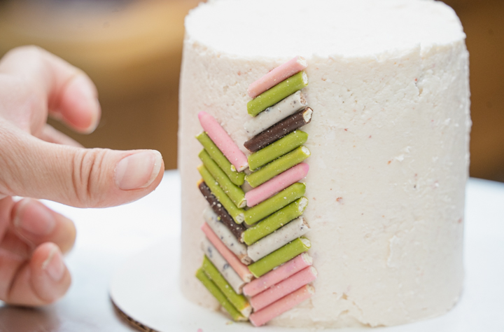 Matcha Pocky Cake with Herringbone Decoration