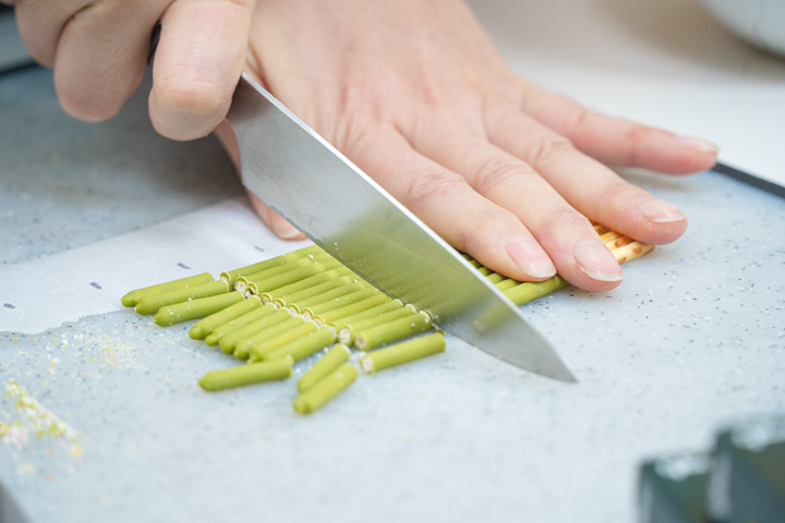 Matcha Pocky Cake with Herringbone Decoration