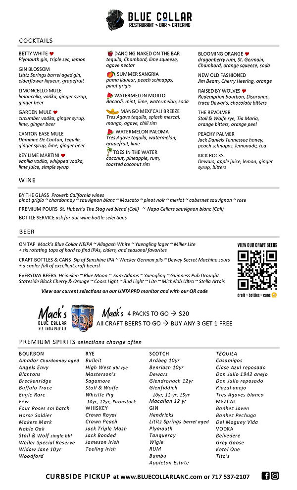 OUR MENUS | Blue Collar Restaura