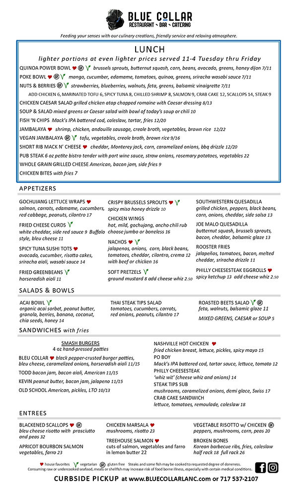 OUR MENUS | Blue Collar Restaura