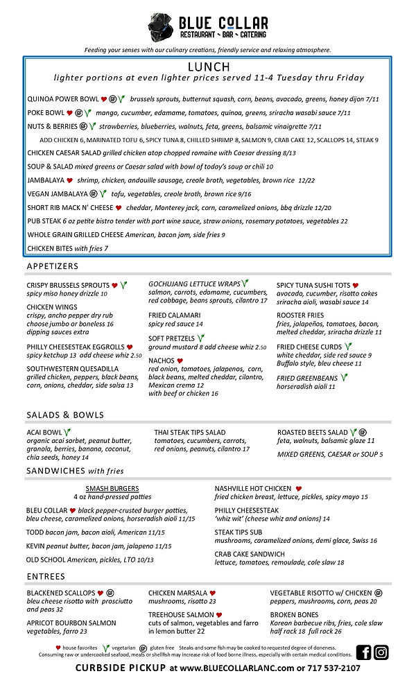 OUR MENUS | Blue Collar Restaura