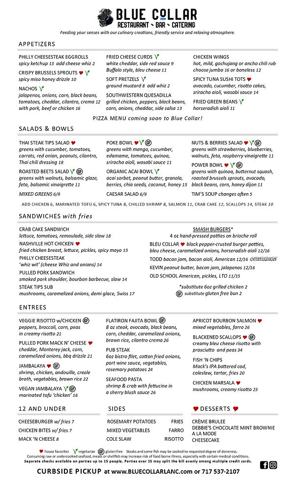 OUR MENUS | Blue Collar Restaura