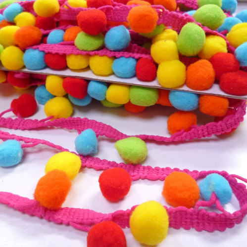 Large Pom Pom Trim :: Multi Colour :: Bright | paper-and-string