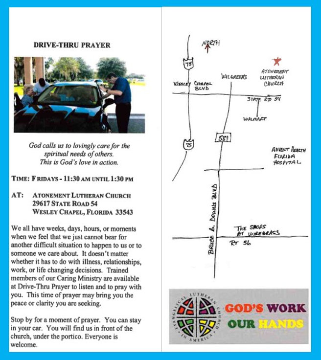Drive Thru Prayer is back! Every Friday at ALC 11:30-1:30!