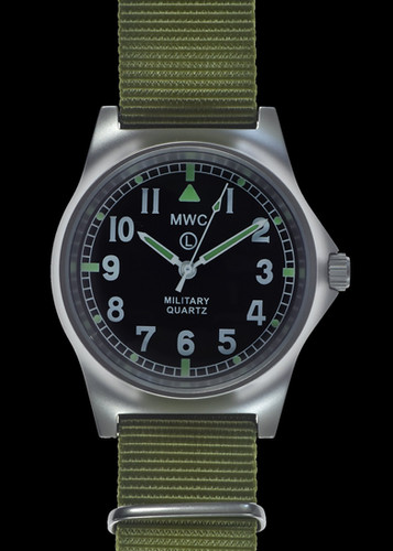 MWC G10 LM Stainless Steel Non Date Military Watch (Olive Green Strap ...