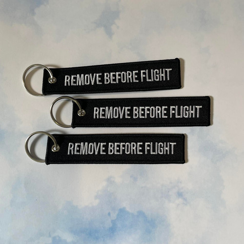 REMOVE BEFORE FLIGHT Key Tag - Black/White | Lilac Sky