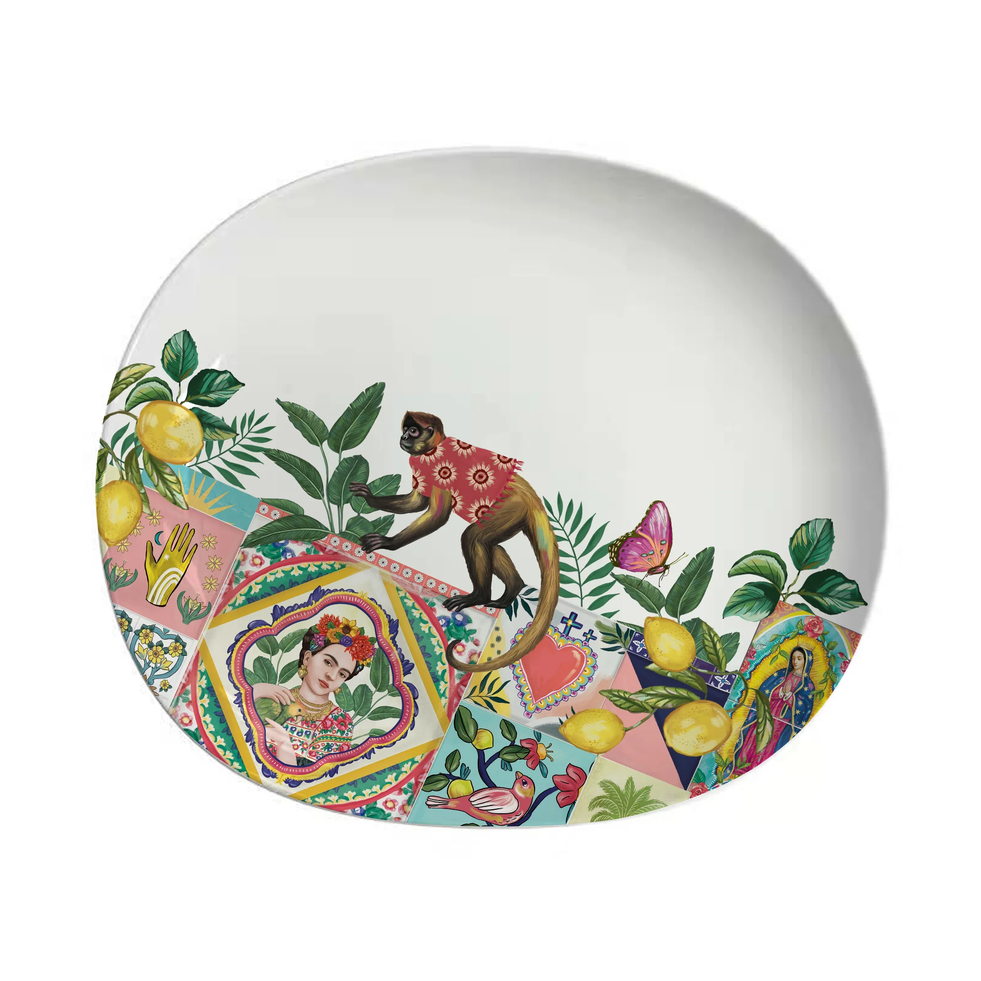 Mexican Folklore Frida Kahlo Ceramic Oval Serving Dish | victorscot