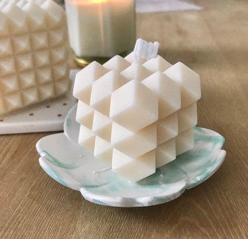 Spike White Cube Sculpted Aroma Candle | Athena Shokunin