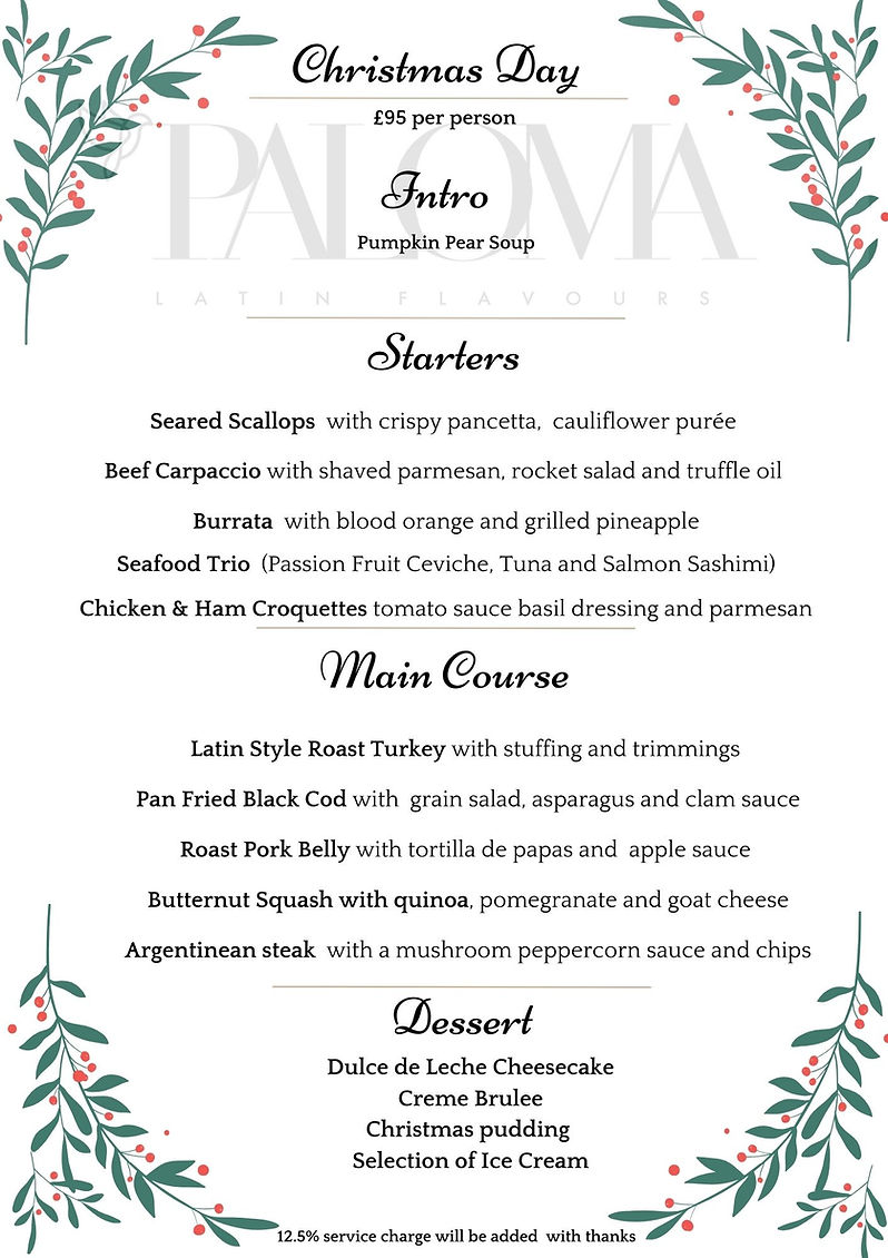 CHRISTMAS DAY MENU | PALOMA NEW