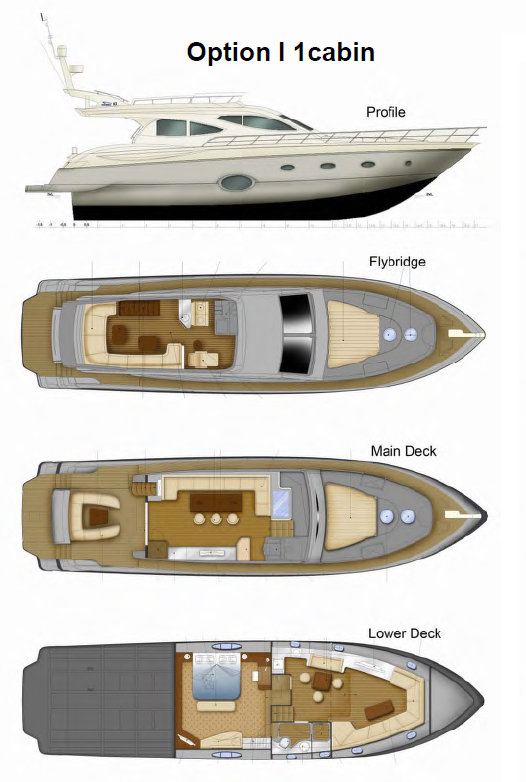 ACURY YACHTS, Luxury 21m Yacht Layout options