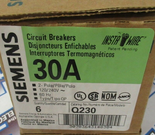 Siemens Q230 Case 30-AMP Double Pole Type QP Circuit Breaker (Lot of 6 ...