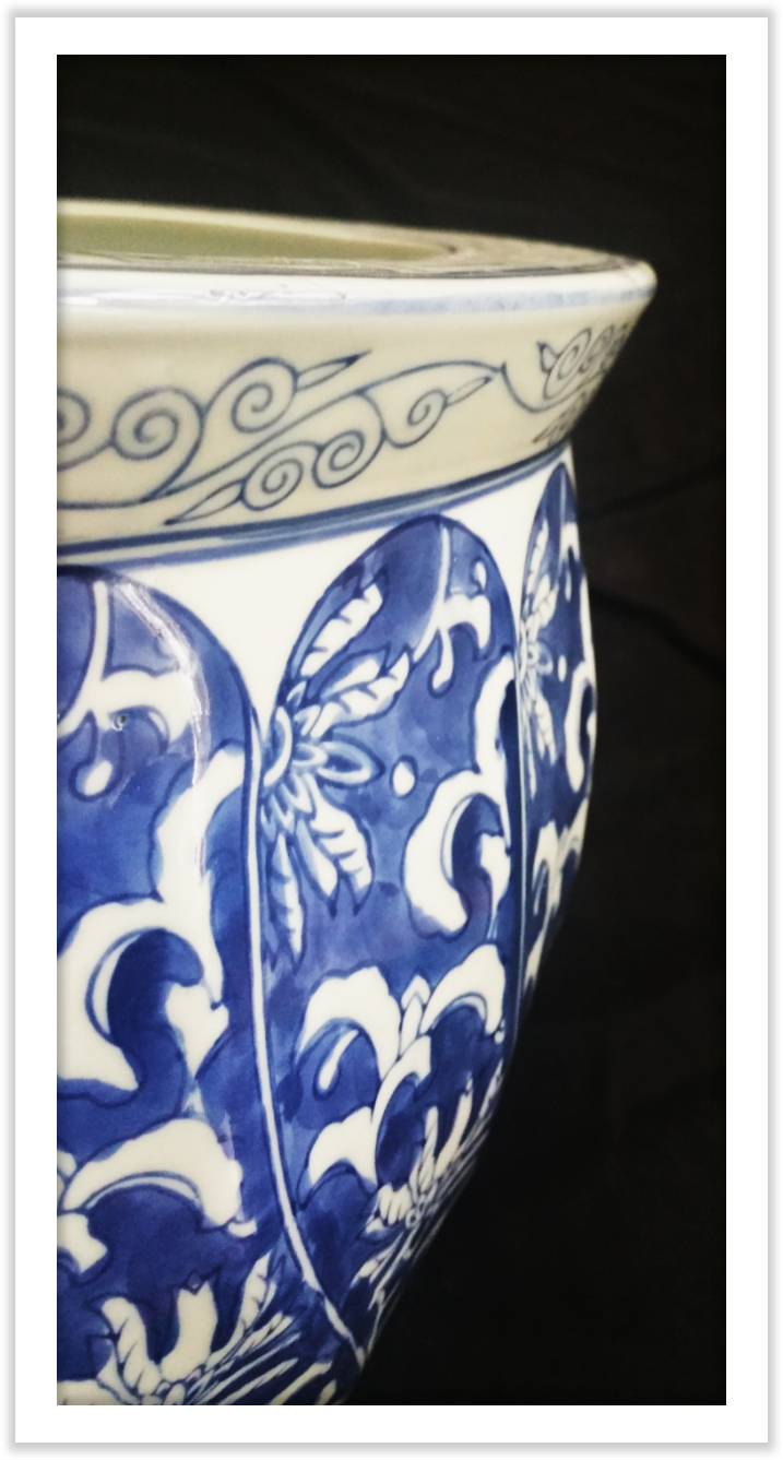 Large Ceramic Asian Tree Planter/ Pot (Blue/White) | woodlawn-antiques