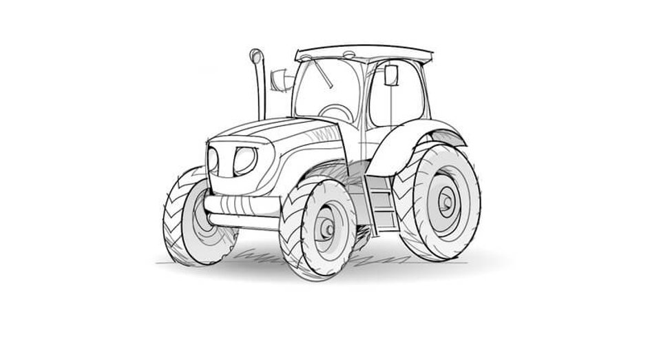 How to draw a tractor with a pencil. Step-by-step drawing tutorial.