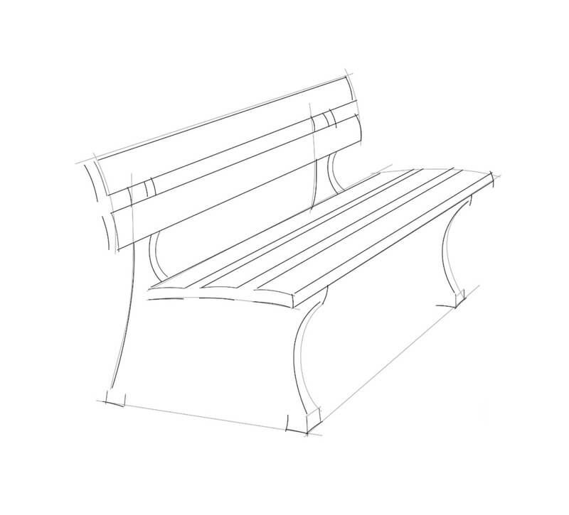 How to draw a park bench with a pencil. Step-by-step drawing tutorial.