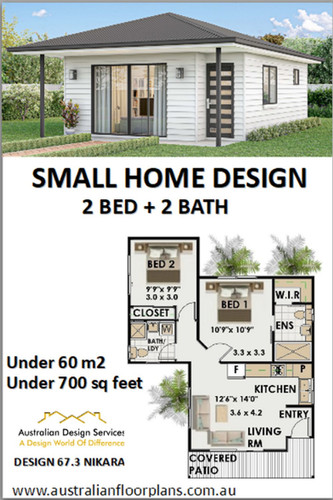 House Plan:67.3 Nikara | Small 2 Bed House Plan under 60 sq meters ...