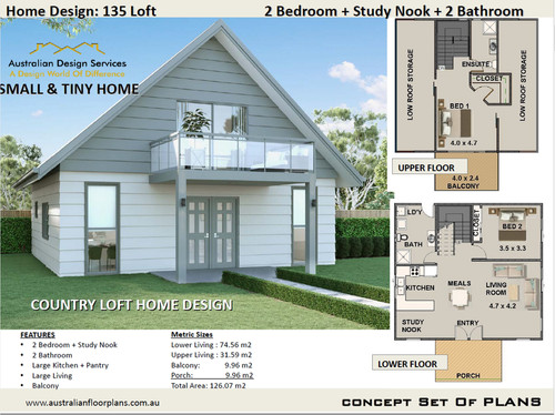 Small Home with loft Design: 135Loft : 126.07 m2 | Australianfloorplans