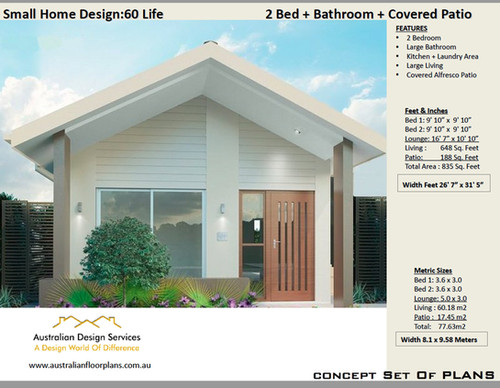 Modern 2 Bedroom House Plan:60 m2- 700 Sq. Foot | 60 Life House Plan ...