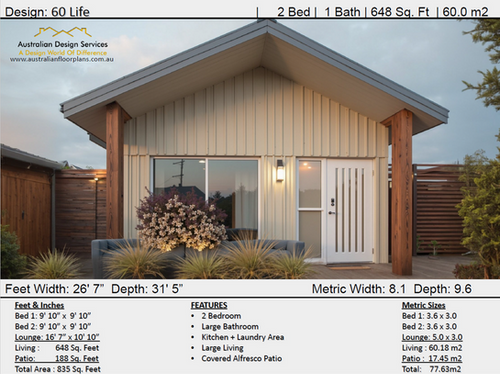 Modern 2 Bedroom House Plan:60 m2- 700 Sq. Foot | 60 Life House Plan ...