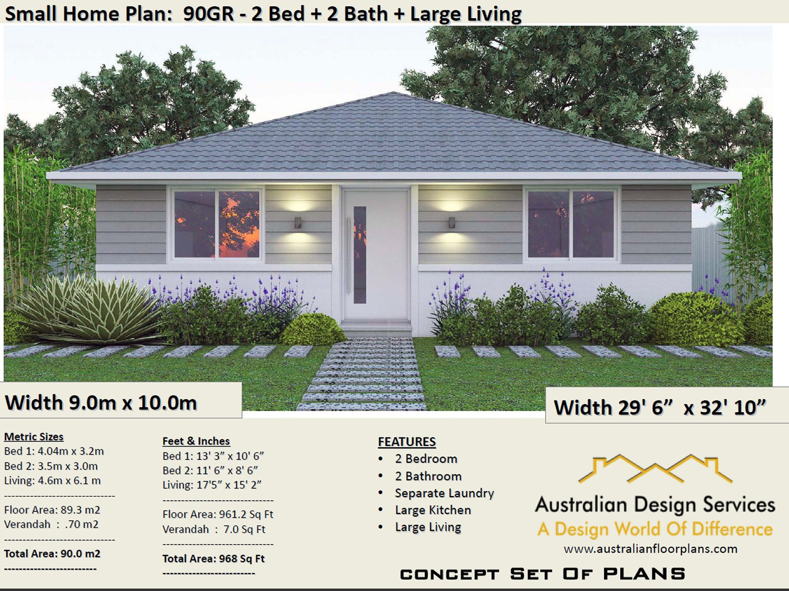 90gr Australian 2 Bed House Plan 90 0 M2 Preliminary House Plan Set