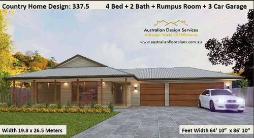 Acreage House Plans 4 bedroom + Triple Car Garage: 337.5 Country ...